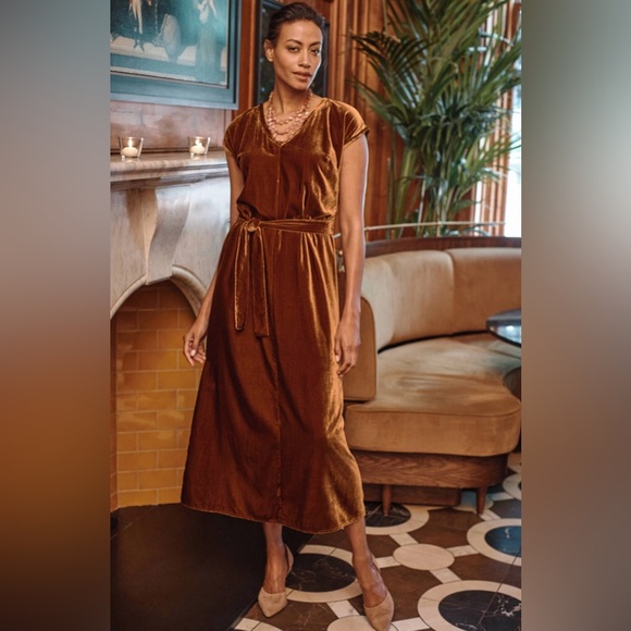 J. Jill | Dresses | Nwt J Jill Velvet Dress Vneck Gold Whiskey Barrel ...